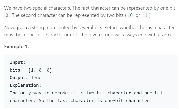 LeetCode刷题记录1——717. 1-bit and 2-bit Characters（easy）_717. 1比特与2比特字符 c++-CSDN博客